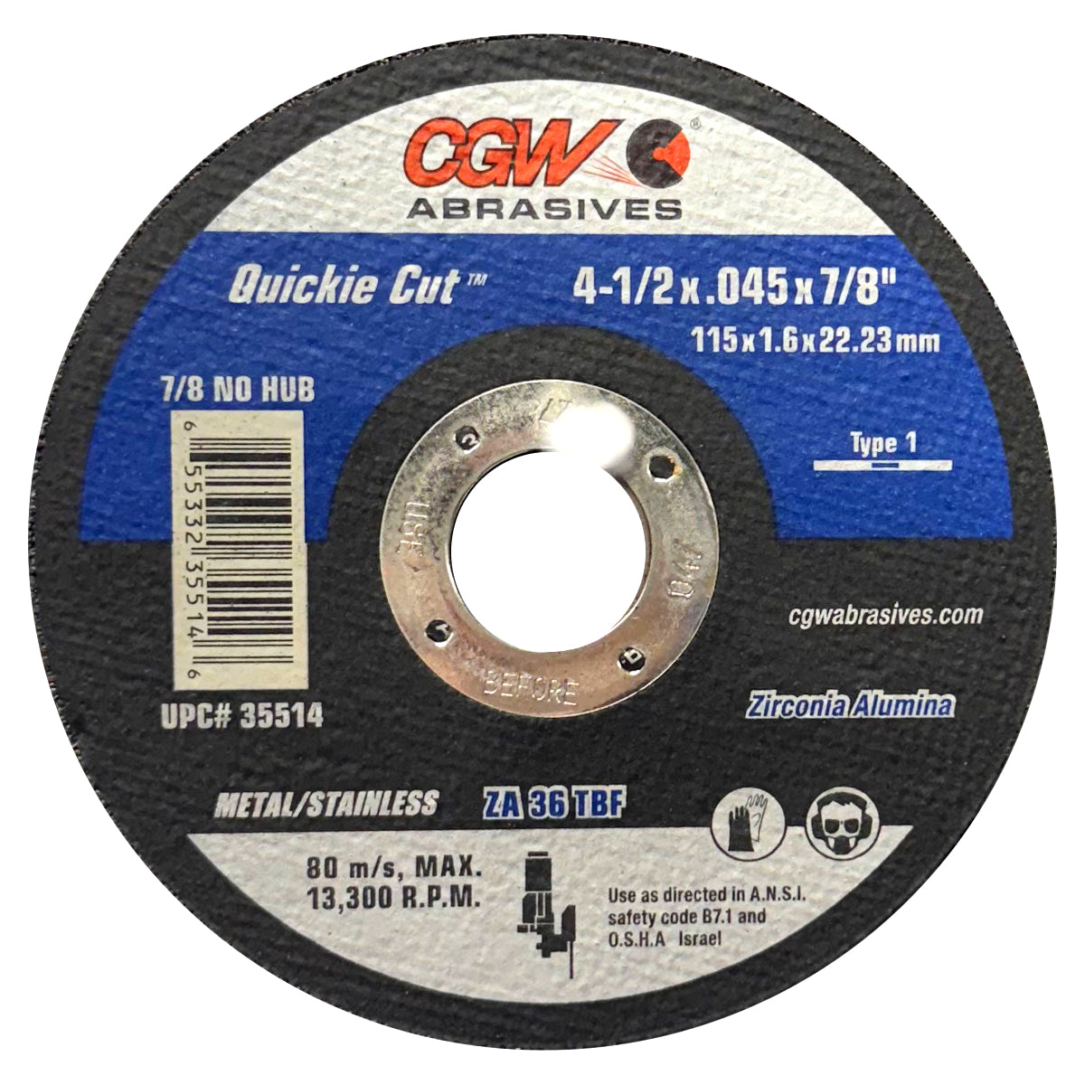 CGW 35514 Quickie Cut-Off Wheels 4-1/2 x .045 x 7/8 — Phoenix Welding Supply LLC