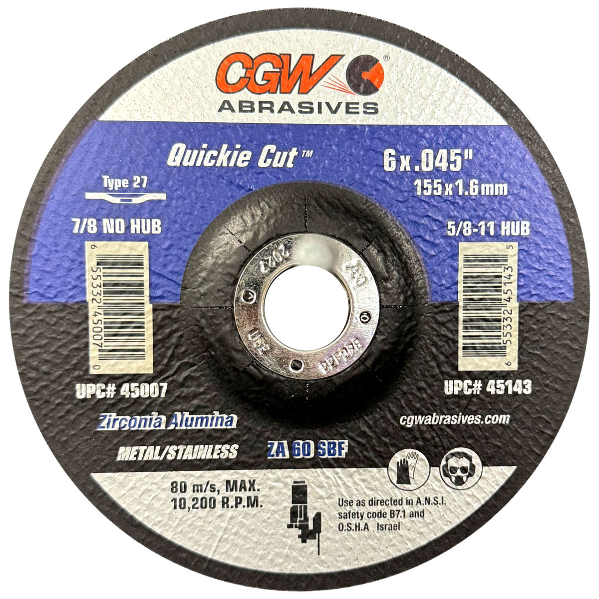 CGW 45007 Quickie Cut-Off Wheels 6 x .045 x 7/8 — Phoenix Welding ...